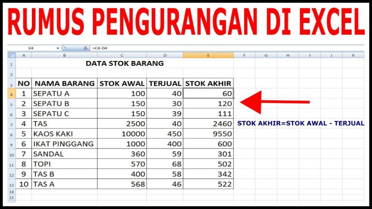 Rumus Pengurangan di Excel, Mudah dan Praktis - Engineeringup.ac.id
